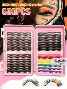 600 Peças de Cílios Postiços em Tufos de Cor Única, 9-16mm, Grossos e ...