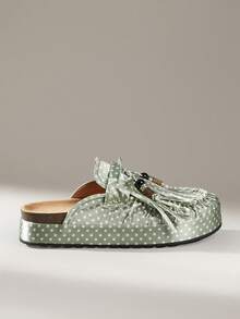Solecia Women's Flat-Bottomed Round Toe Fringed Polka Dot Casual Flat ...