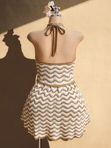 SHEIN ICON Plus Size Women's Wavy Pattern Colorblock Halter Neck Tie ...
