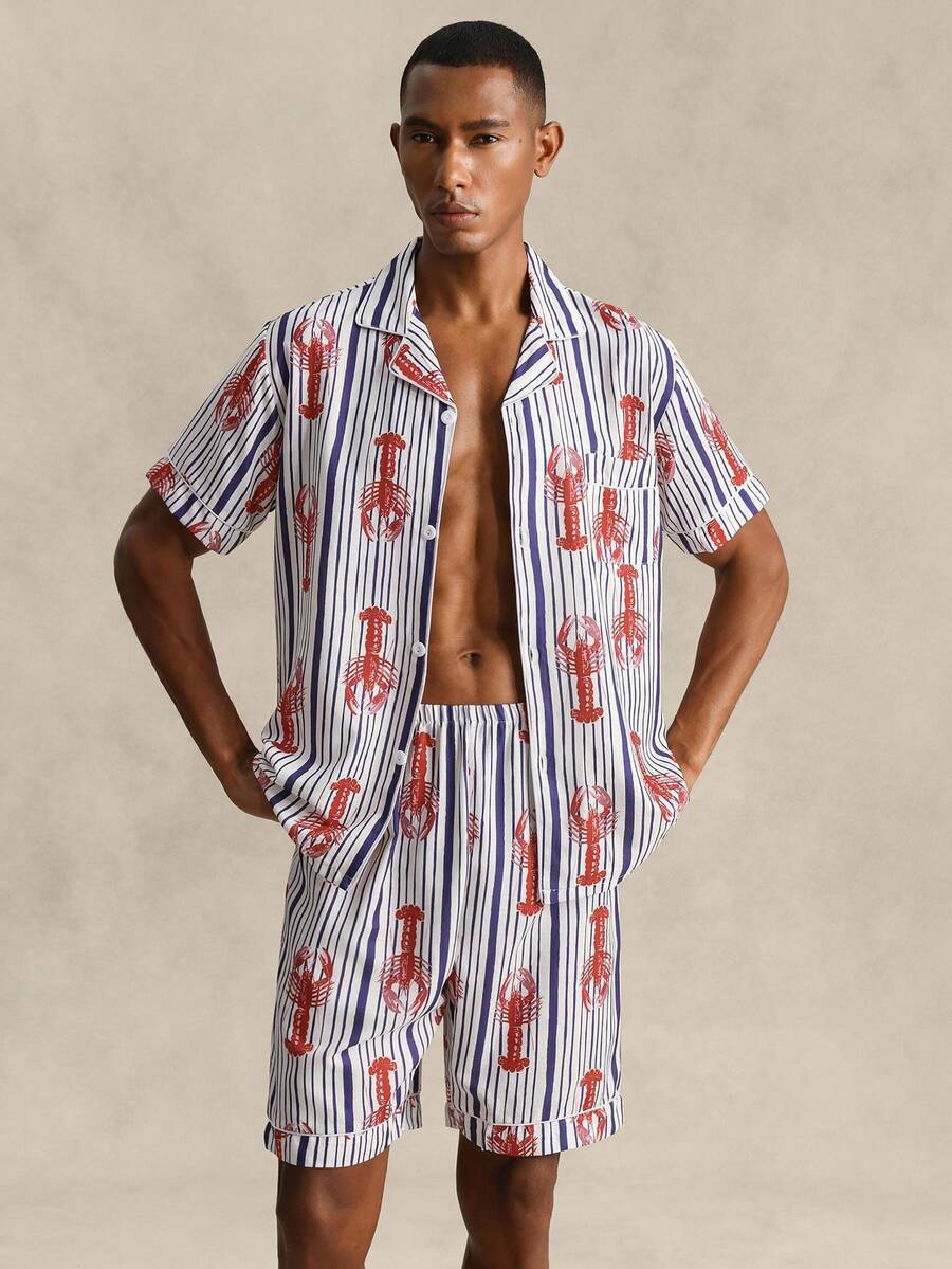 EverLounge Men's Soft Comfortable Short Sleeve Pajama Set With Pants ...