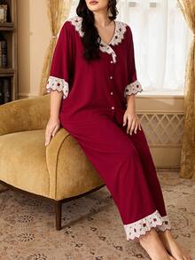 PalaceNights Plus Size Pajama Set With Large Lapel, Exquisite Hemming ...