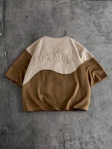 AXEPEAK Men's Summer Casual Colorblock Patchwork Letter Applique T ...