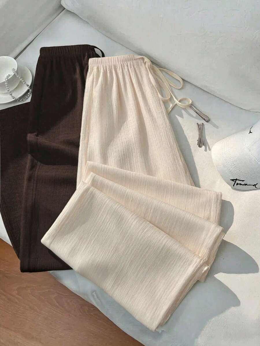 Sweetra Summer New Dark Coffee Brown Elegant Drape Solid Color Wide Leg ...
