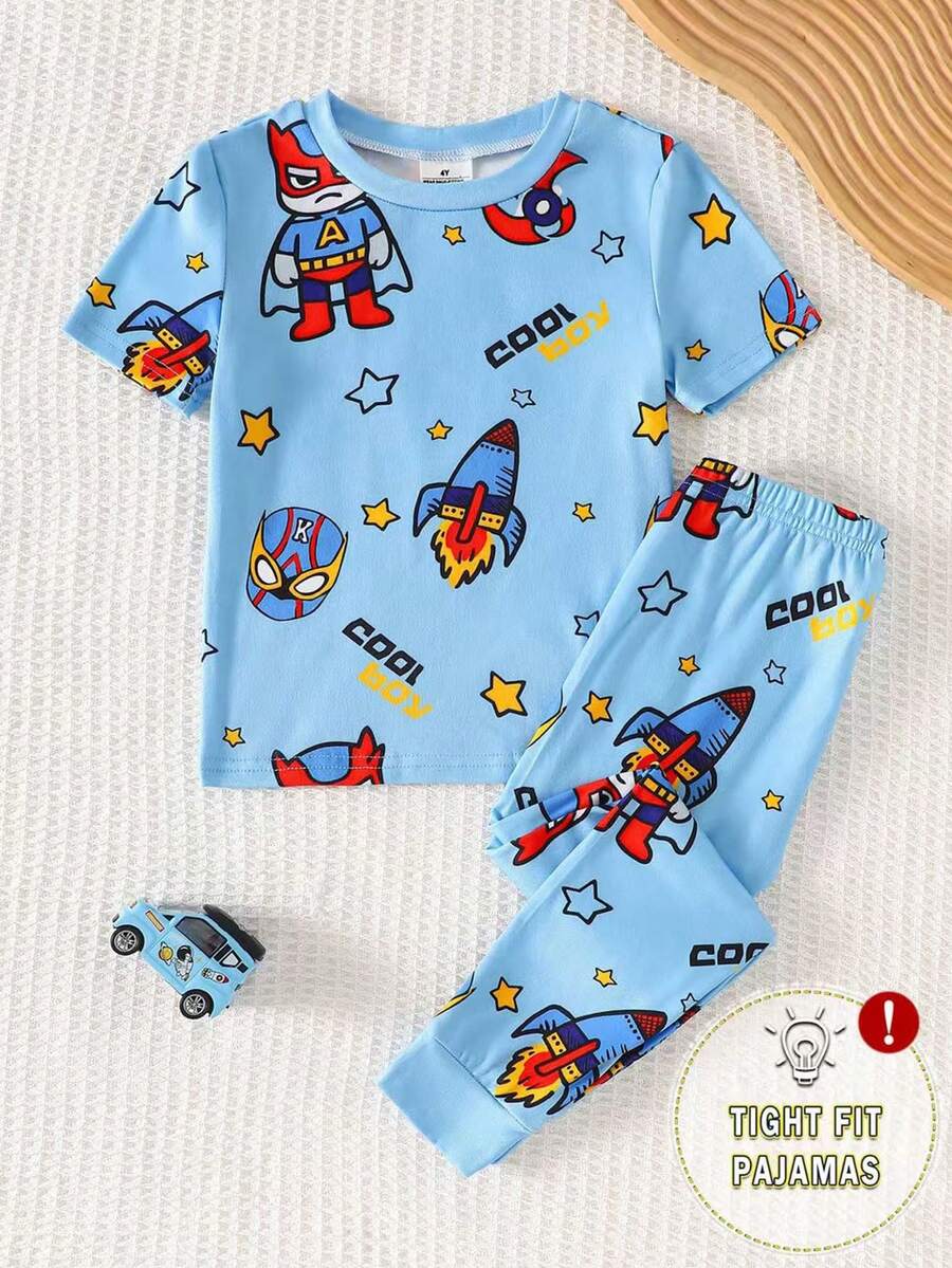 2 peças/Conjunto Menino Jovem Malha Gola Redonda Manga Curta Calça ...