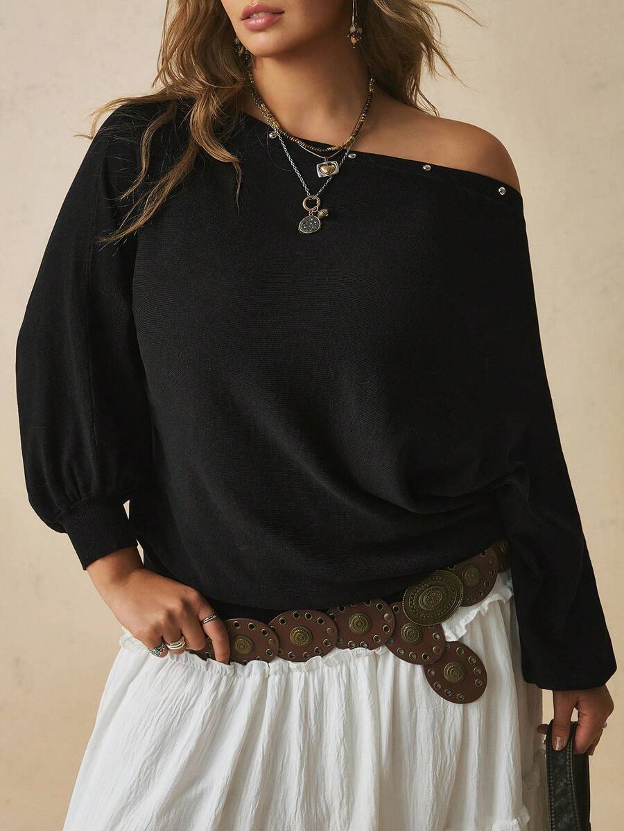 Freevana Plus Size Asymmetrical Shoulder Studded Back Wing Plus Size ...