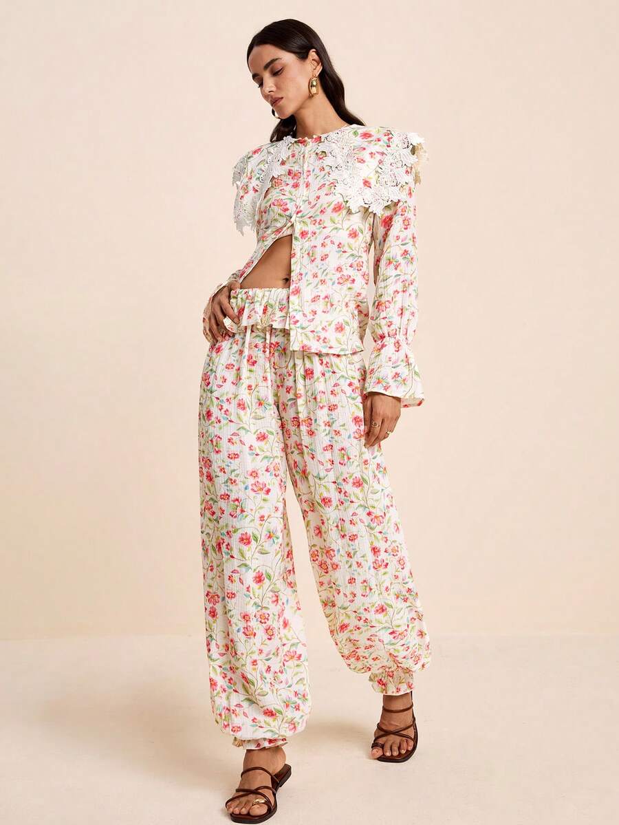 LOTSLUV Women's Spring/Summer Vacation Pink & Yellow Ditsy Floral ...