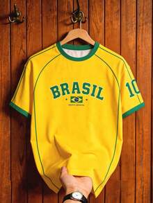 Aesthetic Post Vintage Brazil Football T-Shirt Yellow,Summer,Streetwear ...