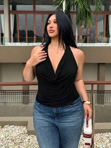 Firerie Plus Size Women's Solid Color Draped Neck Fashion Top for Sale ...
