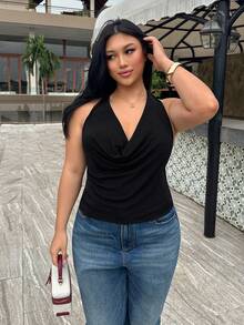 Firerie Plus Size Women's Solid Color Draped Neck Fashion Top for Sale ...