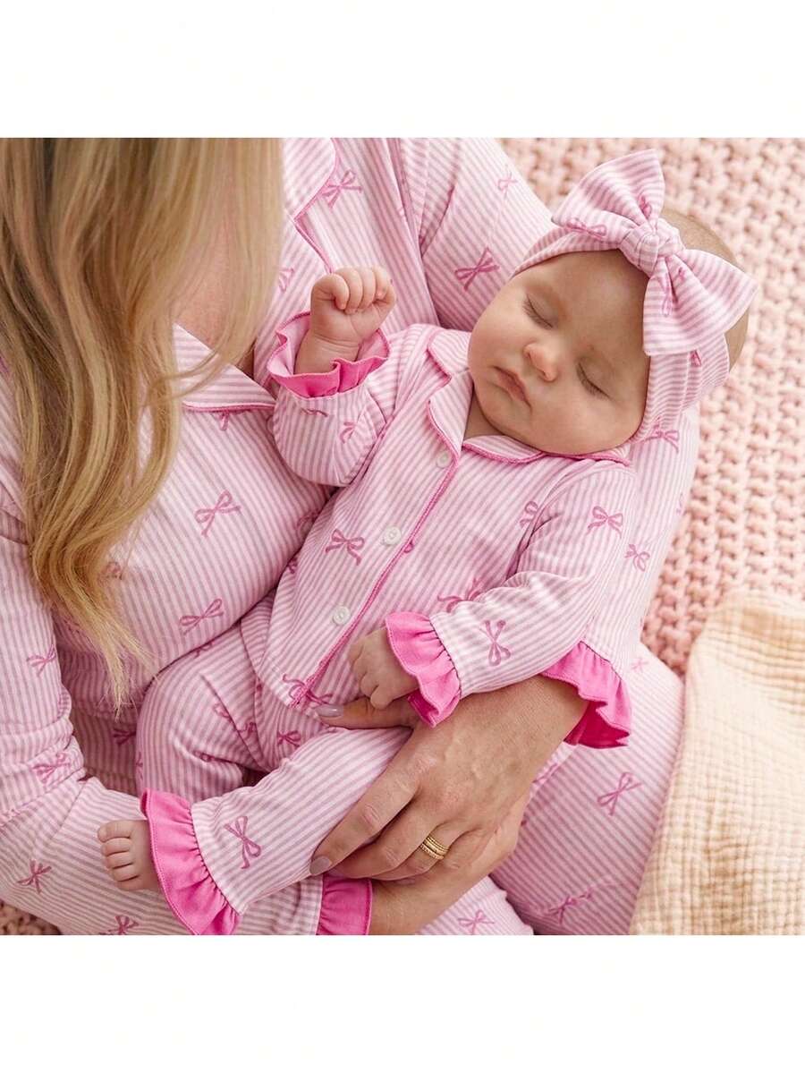 SHEIN Newborn Baby Girl Cute Casual Knit Color Block Bow Long Sleeve ...