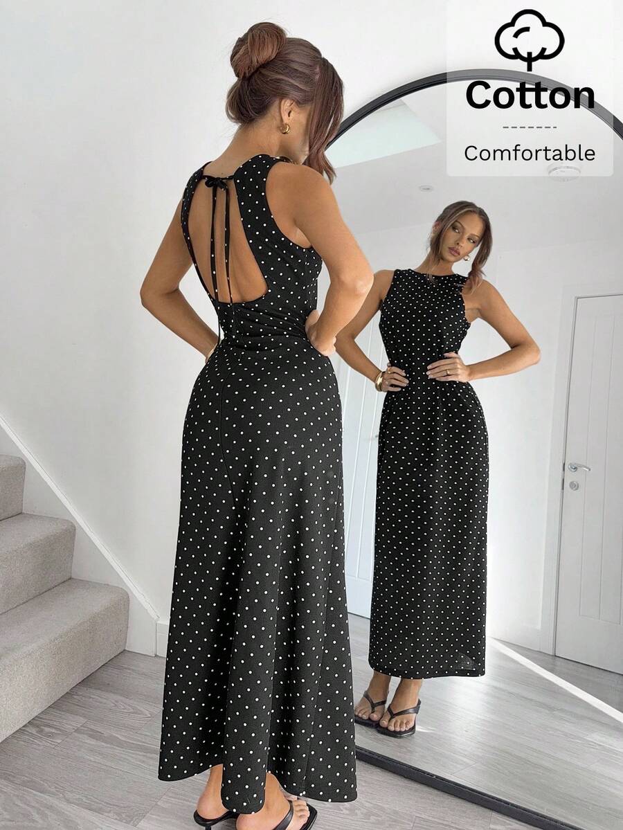 Siren Gaze Women's Polka Dot Pattern Backless Tie-Up Sleeveless Elegant ...