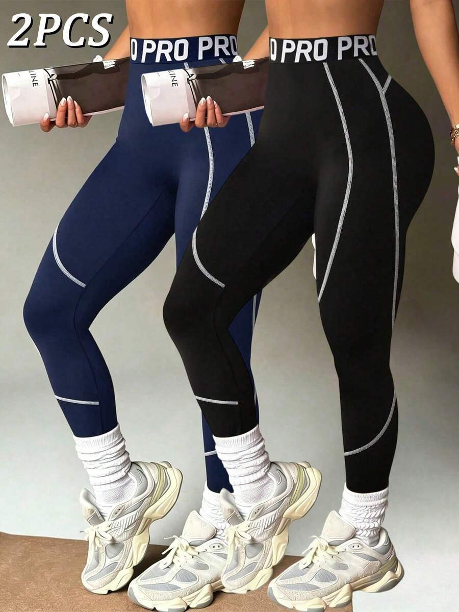 SHEIN Velisys 2 Peças Conjunto de Leggings Esportivas Femininas Preto ...