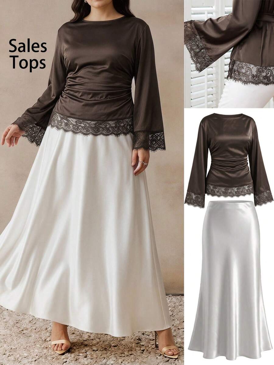 Ellevyn Plus Size Women's Blouse, Suitable For All Seasons, Long Sleeve ...