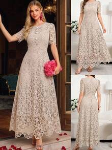 Amorya Women's New Elegant Round Neck Lace Embroidered Luxury Extra ...