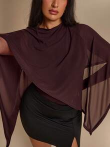 SHEIN BAE CURVE Plus Size Women's Coffee Brown Shawl Collar Bodysuit ...