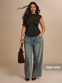 SHEIN BAE CURVE Plus Size Women Solid Color Ruched Casual Versatile ...