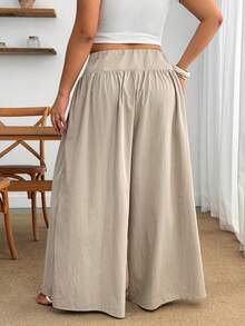 Enliva Plus Size Women's Taupe High Waist Stretch Knit Wide Leg Pants ...