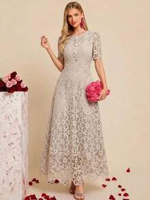 Amorya Women's New Elegant Round Neck Lace Embroidered Luxury Extra ...