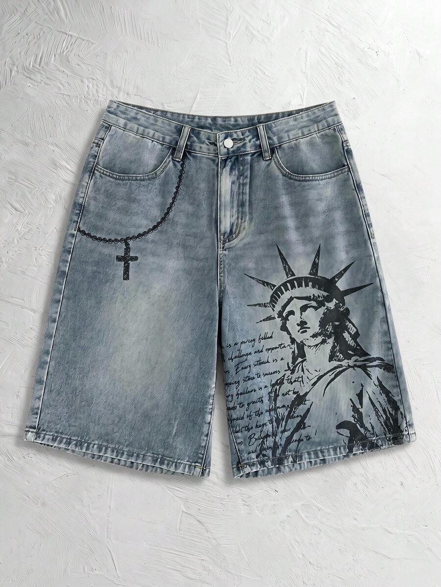 AXEPEAK Men's Simple Print Watermark Denim Shorts for Sale Australia ...
