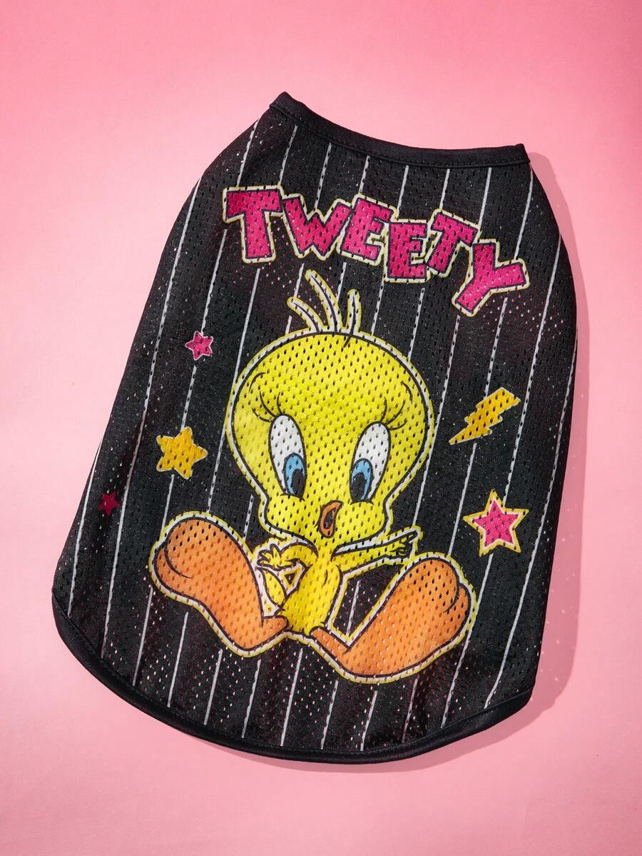 LOONEY TUNES X SHEIN Cute Yellow Bird Printed Mesh Pet Tank Top ...