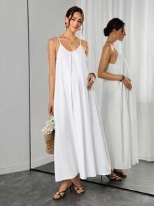 Momance-D Women's White Long Maternity Dress With Spaghetti Strap ...