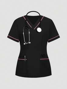 TaskEZ Scrubs Set: V-Neck Short Sleeve Top & Pants Scrub Uniform For ...