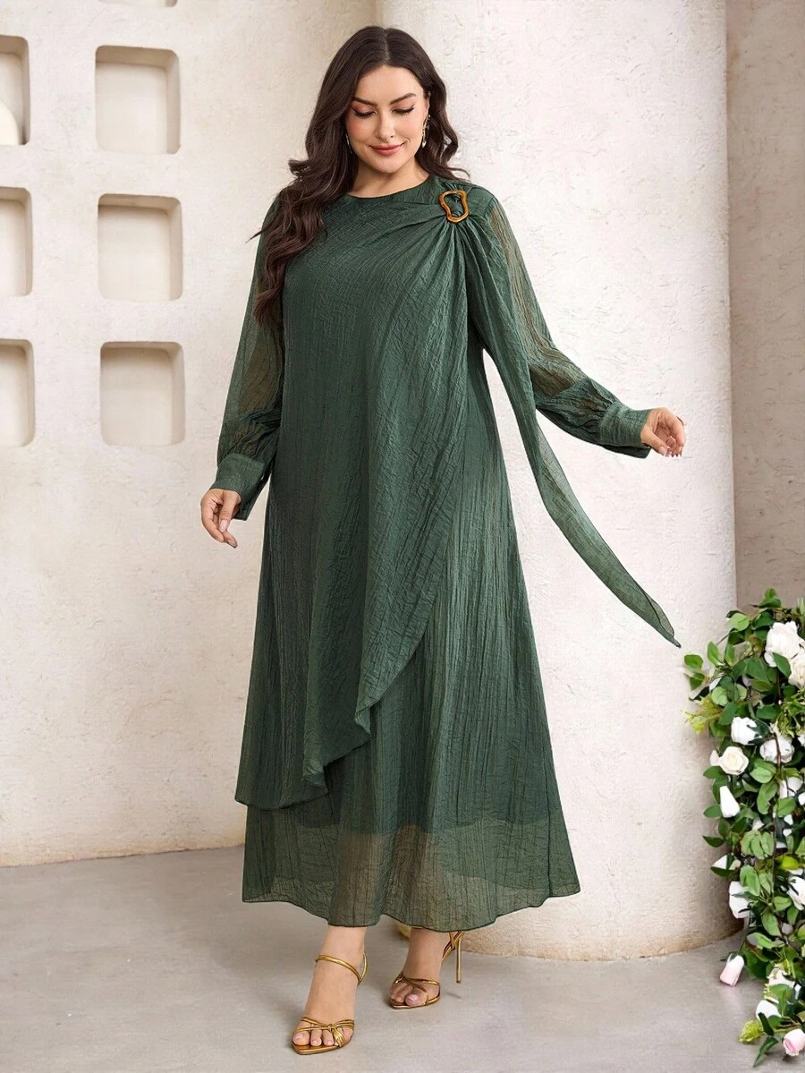 Veilorie Plus Size Women's Metal Decor Long Sleeve Elegant Dress for ...