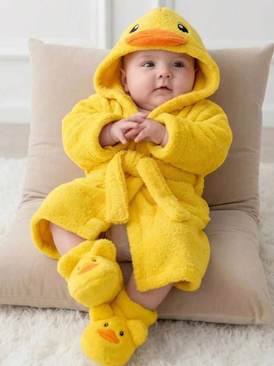 Roupão de Fleece Grosso com Capuz, Manga Longa e Amarração Frontal ...