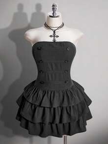 SHEIN ICON Plus Size Y2K Vintage Sexy Strapless Military Style Ruffle ...