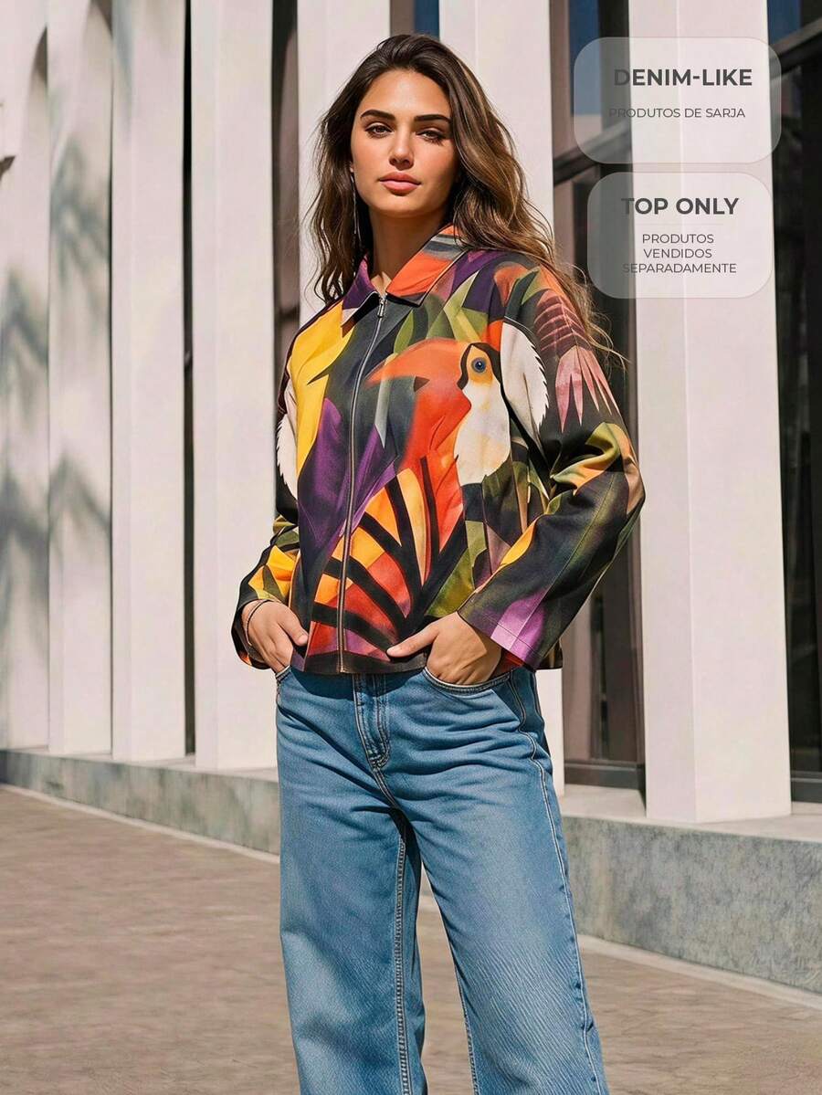 CAJUNI Printed Winter Jacket Elegant Casual Chic Vacation Style for ...