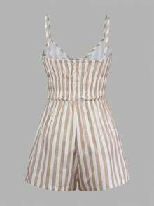 EMERY ROSE Women's Blue & White Striped Cinched Waist Sleeveless Romper ...