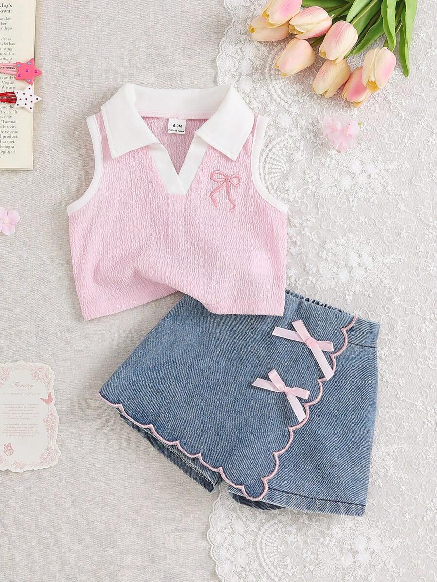 Genkimix Kids 2pcs/Set Girls Summer New Apricot Textured Knit Fabric ...