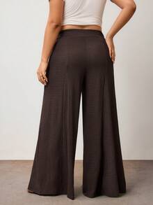 Enliva Plus Size Women's Brown Textured Wide Leg Floor Length Pants ...