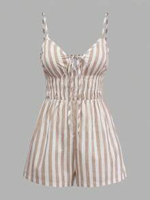 EMERY ROSE Women's Blue & White Striped Cinched Waist Sleeveless Romper ...