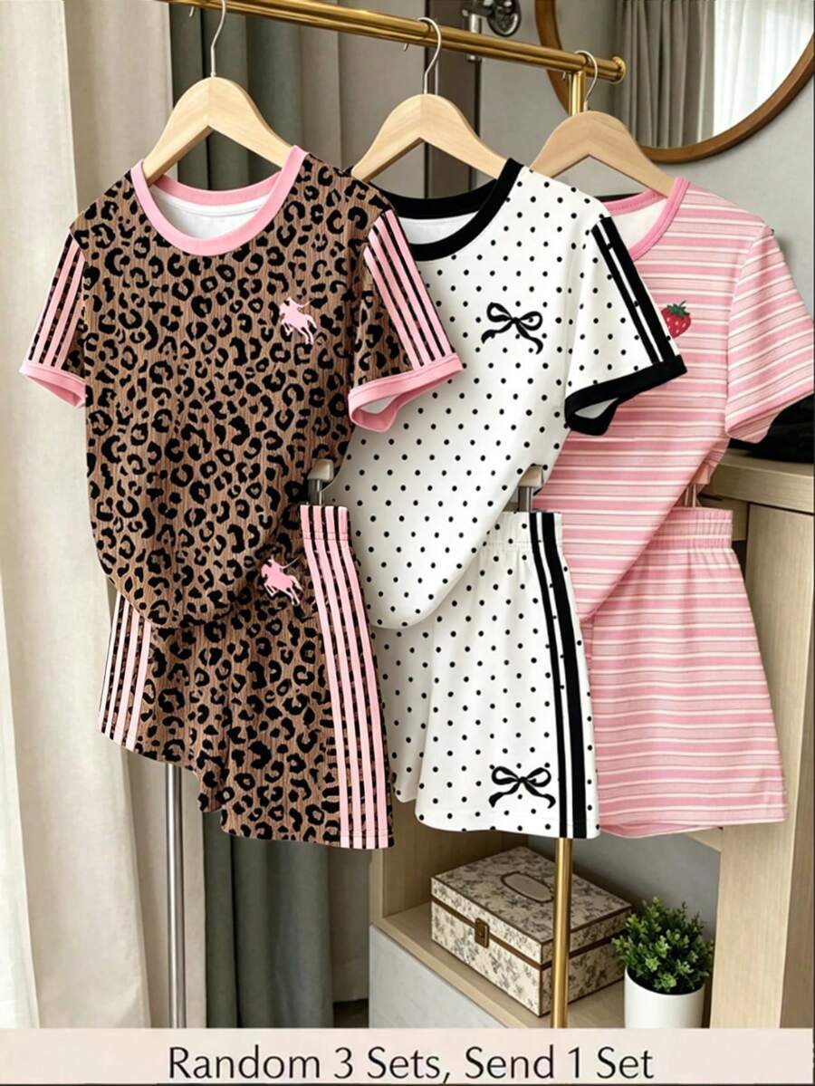 (Random 3 Sets,Send 1 Set) Girls Little Pony Pink Striped Leopard Print ...