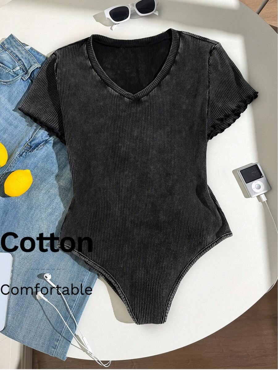 Comfortcana Bodysuit Plus Size Casual de Verão Lavado e Ajustado ...