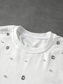 ROMWE MEN Men's Metal Eyelet Pearl Short Sleeve T-Shirt (Random Pearl ...