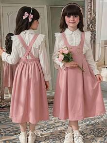 Girls (Big) Casual Academy Style Lantern Sleeve With Ruffle Cuff, Soft ...