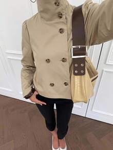 SHEIN EZwear Khaki Green Woven Button Front Trench Coat For Women ...