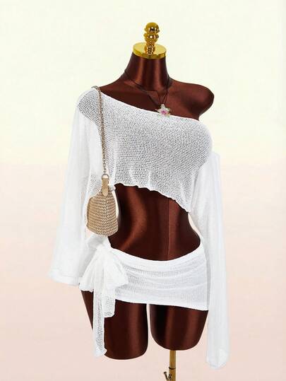 Amplova Romantic Boho New Lace Sheer Asymmetrical One Shoulder Cover Up ...