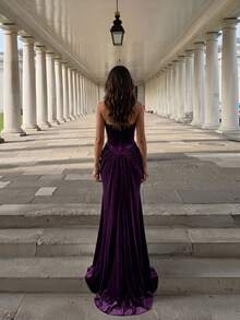 Aloruh Elegant Burgundy Velvet Formal Ball Gown, Bust Cup Fishtail ...
