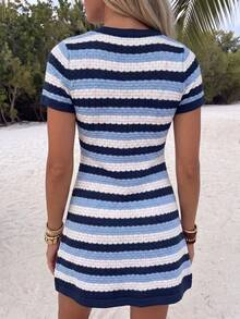 Allurite Spring/Autumn Women's Sweater Dress, Striped Color Block ...