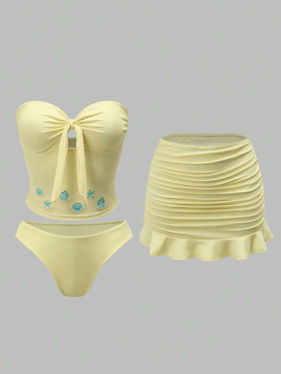 ROMWE Kawaii Women's Starfish Pattern Ruched Bandeau Tankini & Triangle ...