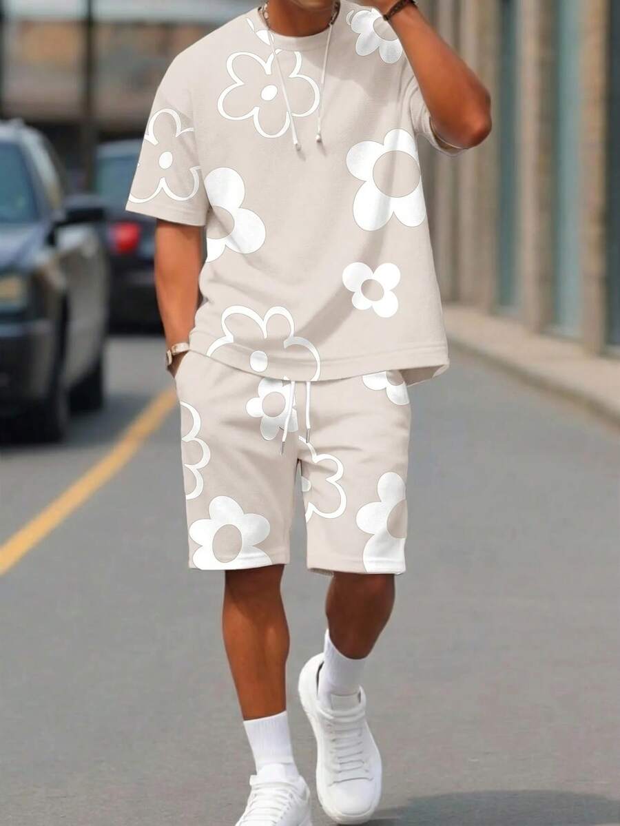 Sorvial Men's Crew Neck Floral Print Short Sleeve T-Shirt And ...