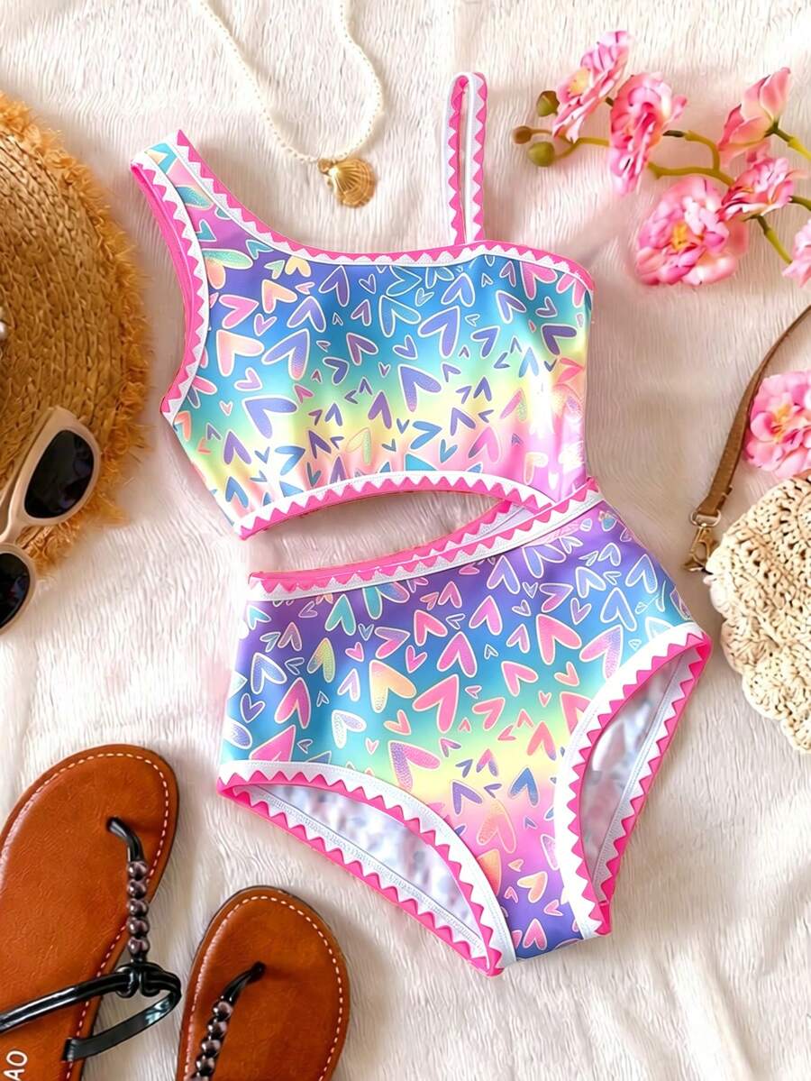 SHEIN Tween Girls Pink Purple Blue Yellow Gradient Macaron Color, Heart ...