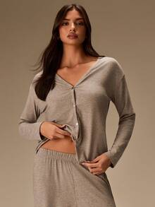 Athîral Minimalist Soft Comfort Women Homewear Lounge Set, Collarless ...