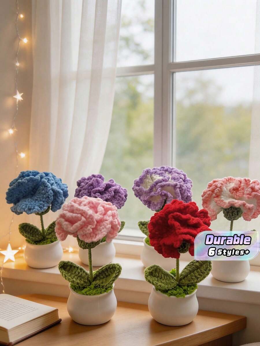 1 Hand Woven Carnation Flower Pot Gift For Mother's Day Home Desktop ...