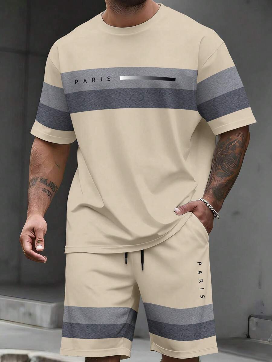 Manfinity Homme Parisian Style Contrast Color Striped Gradient Men's T ...