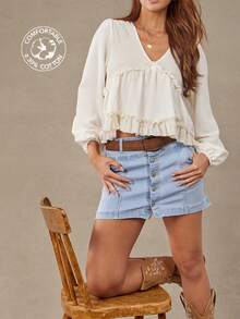 WESTFADE Button Front Western Seamed Fitted Denim Mini Skirt, Country ...