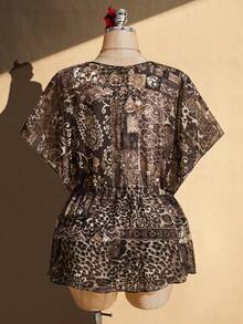 SHEIN ICON Women's Plus Size Vacation Botanical Print Contrast Lace V ...